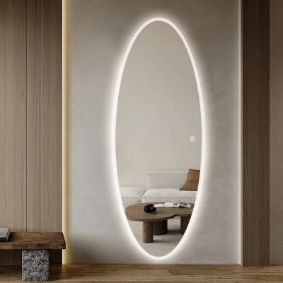 China Oval LED Full Length Mirror Smart Backlit Large Capsule Bathroom Mirror For Hotel Cloakroom for sale
