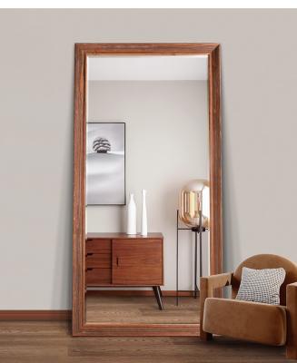 China Rectangle Solid Wood Frame Mirror Full Length Dressing Mirror Without Light for sale