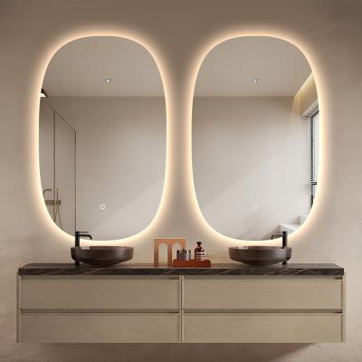 China Irregular Copper Free Silver Mirror Wall Mounted Frameless Anti Fog Bathroom Smart LED Mirror With Light for sale