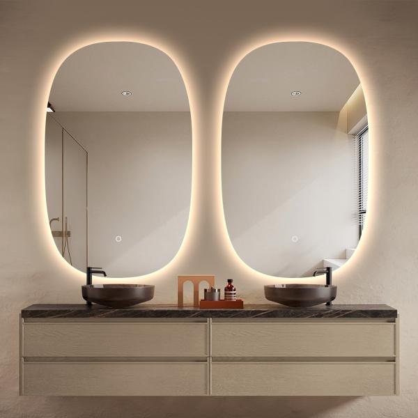 Quality Irregular Copper Free Silver Mirror Wall Mounted Frameless Anti Fog Bathroom Smart LED Mirror With Light for sale