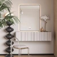 China Smart LED Backlit Vanity Mirror 45° Slanted Aluminum Frame Touchless Hand Sensor 600x800mm for sale
