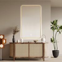 China Smart LED Backlit Vanity Mirror 45° Slanted Aluminum Frame Touchless Hand Sensor 600x800mm for sale
