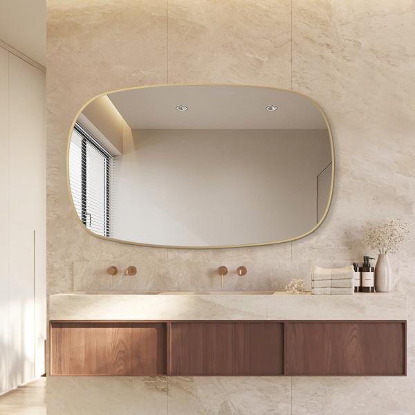 Quality HD Silver Framed Bathroom Mirror , Wall Mounted Irregular Bathroom Mirror With for sale