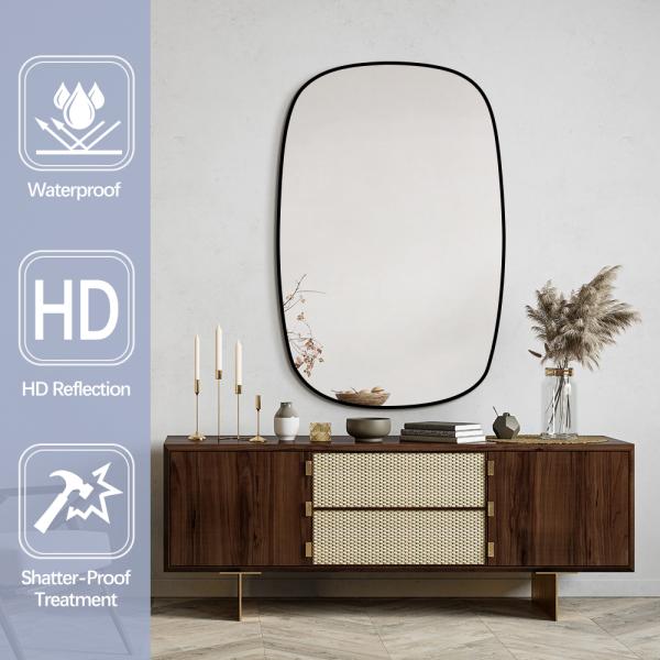 Quality HD Silver Framed Bathroom Mirror , Wall Mounted Irregular Bathroom Mirror With for sale