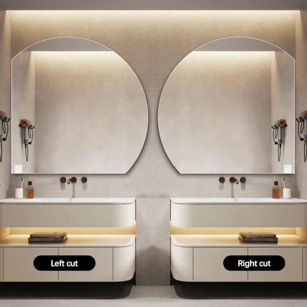 Quality Semi Circular LED Frameless Mirror Special Shaped Makeup Wall Mounted Frameless for sale