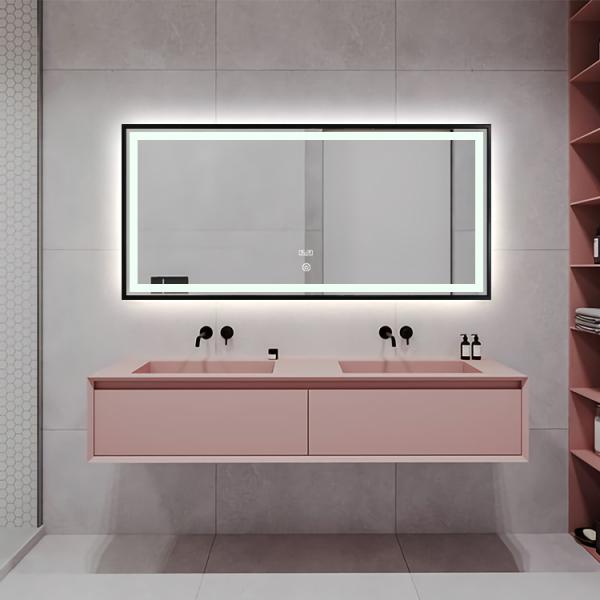 Quality LED Illuminated Minimalist Bathroom Mirror Framed Frosted Edge Bathroom Mirror With Light for sale