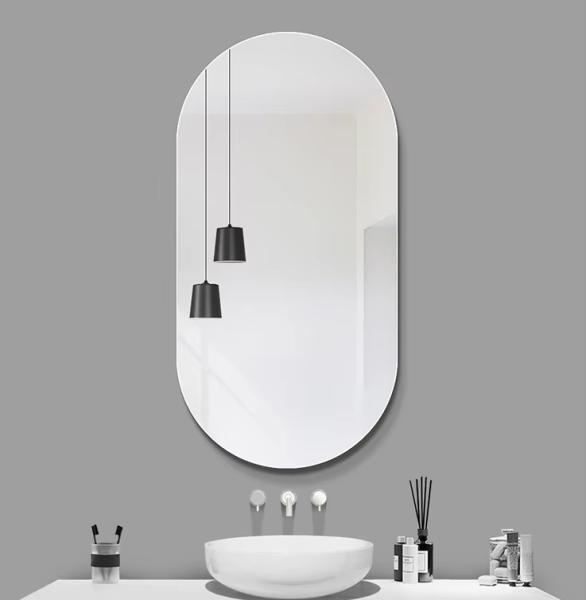Quality Frameless Pill Shaped Wall Mirror 5mm HD Copper Free Silver Mirror Without Light for sale