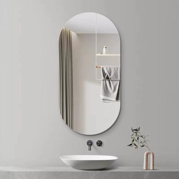 Quality Frameless Pill Shaped Wall Mirror 5mm HD Copper Free Silver Mirror Without Light for sale
