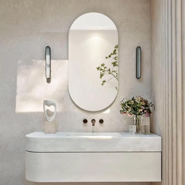 Quality Frameless Pill Shaped Wall Mirror 5mm HD Copper Free Silver Mirror Without Light for sale