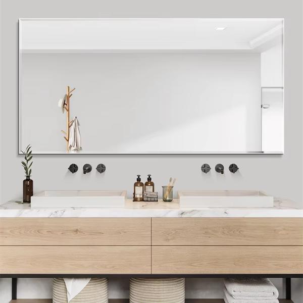Quality Minimalist Frameless Rectangular Wall Mirror 5mm HD Copper Free Silver Mirror Without Light for sale