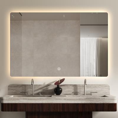 China Wall Mounted Fogless Bathroom Mirror Shatterproof Rectangular Backlit Anti Fog Bathroom Mirror for sale