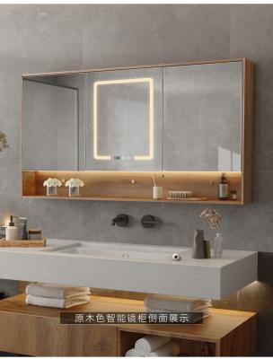 China Solid Wood Bathroom Furniture Mirror Cabinet , LED Light Glass Cabinet Mirror for sale