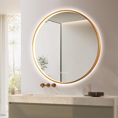 China Luxury Circular Commercial Mirrors , Round Black Framed LED Bathroom Mirror for sale