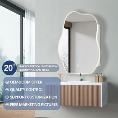 China Irregular LED Light Mirror Cabinet Wall Mounted Side Lighted with Storage Compartment White Cabinet 4mm Silver Mirror for sale