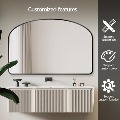 China Arch Shape Bathroom Wall Mirror With Black Aluminum Frame for sale