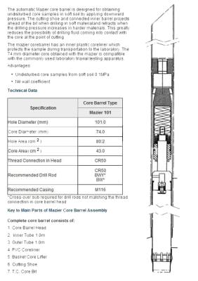 Cina Mazier Core Barrel Sampler per campionamento del suolo per trivellazioni geotecniche in vendita