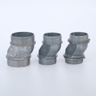 China 1-1/4" Rigid Conduit Offset Connector 45 Degree Pipe Connector To Steel Outlet Box Zinc Die Casting NPT Threads UL List for sale