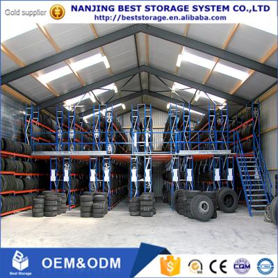 China 80% space saved warehouse storage tyre rack Mezzanine tire rack system with steel Q235 material and ISO CE certificate for sale