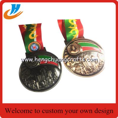 China 3D Embossed Die cast Award medals, Highly Detailed 3D metal medal with ribbon for sale