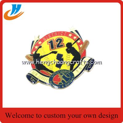 China Sports badge,baseball metal badge print or soft enamel process with epoxy for sale
