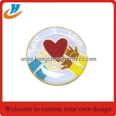 China 30mm "Love" logo badge,metal lapel pin soft enamel with epoxy for sale