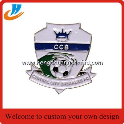 China Sports badge lapel pin,soft enamel pin with soccer logo plated nickel for sale