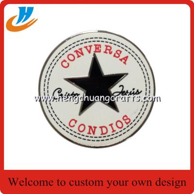 China wholesale print metal badge with epoxy,silver plated print process metal pin for sale