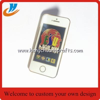 China Custom phone shape badge,metal pin with hard enamel process high quality for sale