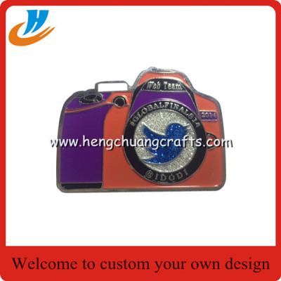 China Sticker badge pin,camera shape metal pin badge with enamel silver plated for sale