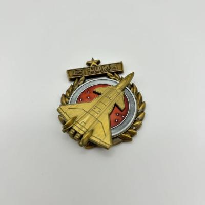 China Golden Jet Fighter with Red Star Enamel Pin, Aviation Commemorative Badge for sale