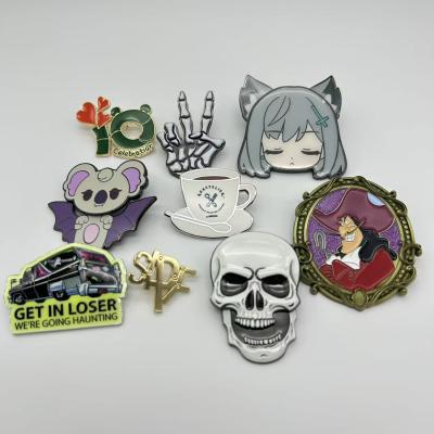 China Mixed Enamel Pin Set, Anime Cat, Skeleton, Koala, Captain Hook Collectible Lapel Pins for sale
