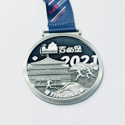 China 3D metal medals die casting zinc alloy engraved running award medals with gold silver copper plating and ribbon lace for sale