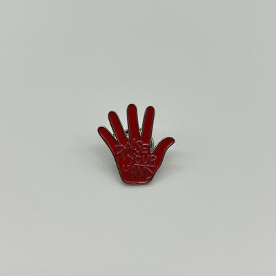 China Raise Your Hand Red Palm Enamel Pin, Classroom & Student Engagement Metal Badge for sale