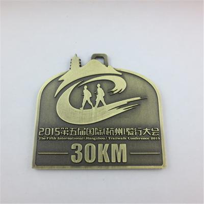 China 30KM sports metal medal,Marathon running medals with antique brass plated for sale