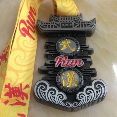 China Wuhan Running Marathon Sports medals,Award metal medals with ribbon for sale