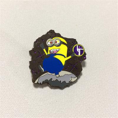 China Despicable Me Minion Space Adventure Enamel Pin – Purple Glitter Portal Moon Rock Collectible Lapel Pin for sale