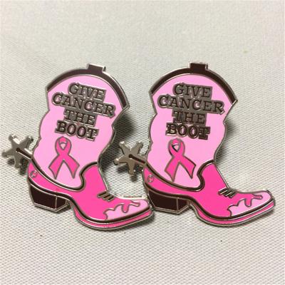 China Breast Cancer Awareness Cowboy Boot Enamel Pin, Pink Ribbon Charity Pin for sale