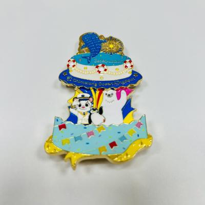 China Factory Custom Celebration Enamel Pin, Marine Animal Cake Lapel Pin,Amusement Park Collectible Composite Badge for sale