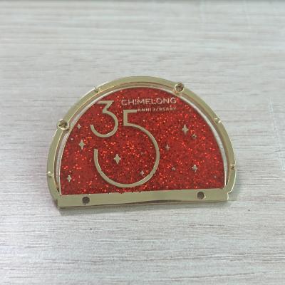 China Chimelong 35th Anniversary Red Glitter Enamel Pin – Gold Frame Starry Sky Commemorative Badge for sale