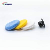 China 12cm Car Paint Buffing Pads Microfiber Round Waxing Applicator With Plastic Hook Handle for sale