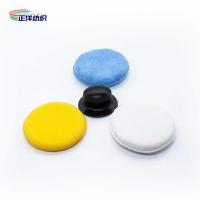 China 12cm Car Paint Buffing Pads Microfiber Round Waxing Applicator With Plastic Hook Handle for sale