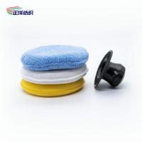 China 12cm Car Paint Buffing Pads Microfiber Round Waxing Applicator With Plastic Hook Handle for sale