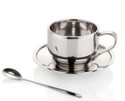 China copos de aço inoxidável com pires, colheres do grupo do café/chá da parede dobro, zepter à venda