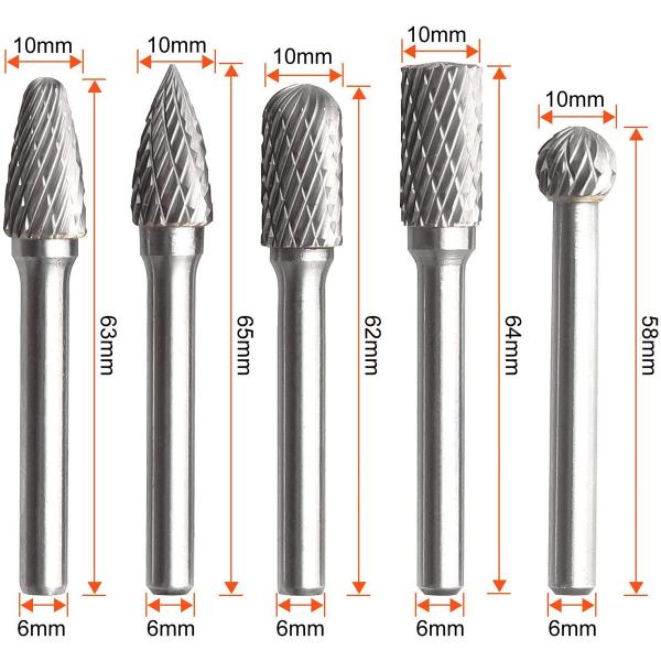 Cemented Carbide Rotary Files Burrs For Metal Processing Carbide burr 5 Pieces Set