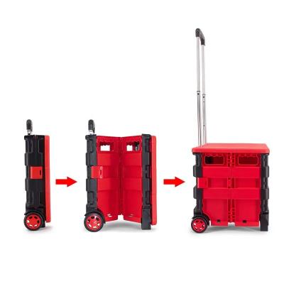 China Grocery Small Lightweight Folding Plastic Shopping Cart 4 Wheels With Basket for sale