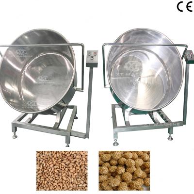 China 100kg/batch Peanut Batch Coating Machine with SUS304 Rotary Coating Equipment and Automatic Lifting for sale