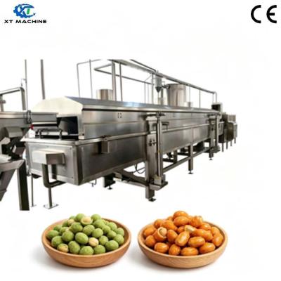China Food Grade SUS304 Continuous Frying Machine Automatic Oil Temperature Maintenance Conveyor Fryer For Nut Snack Production for sale