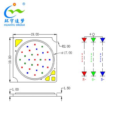 China 3 In 1 RGB COB LED Chip 1919 Color Changing COB LED 12W for sale