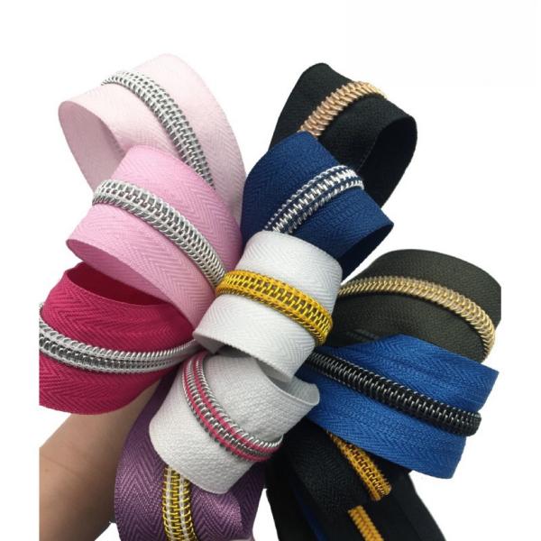 Quality 5# Nylon Zipper Gold Colorful Electroplating Teeth Gold And Silver Onion Zipper for sale