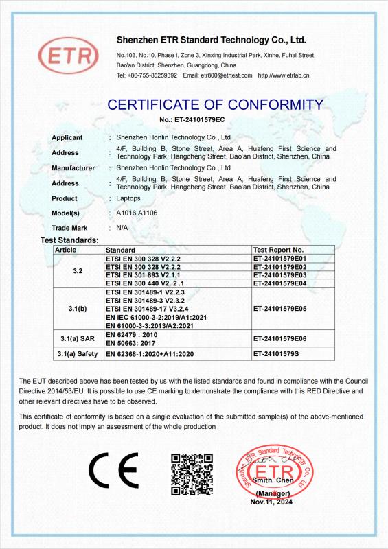 CE - Shenzhen Honglin Electonic Co., Ltd.